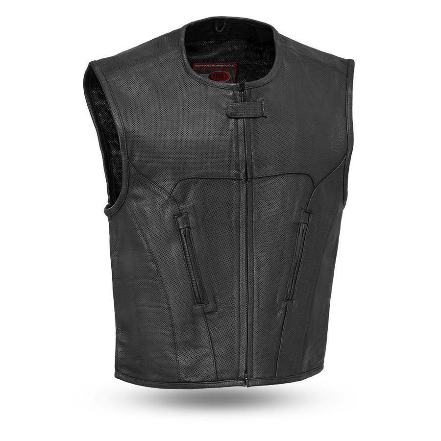 First Manufacturing Raceway Leather Vest, Black | American Legend Rider